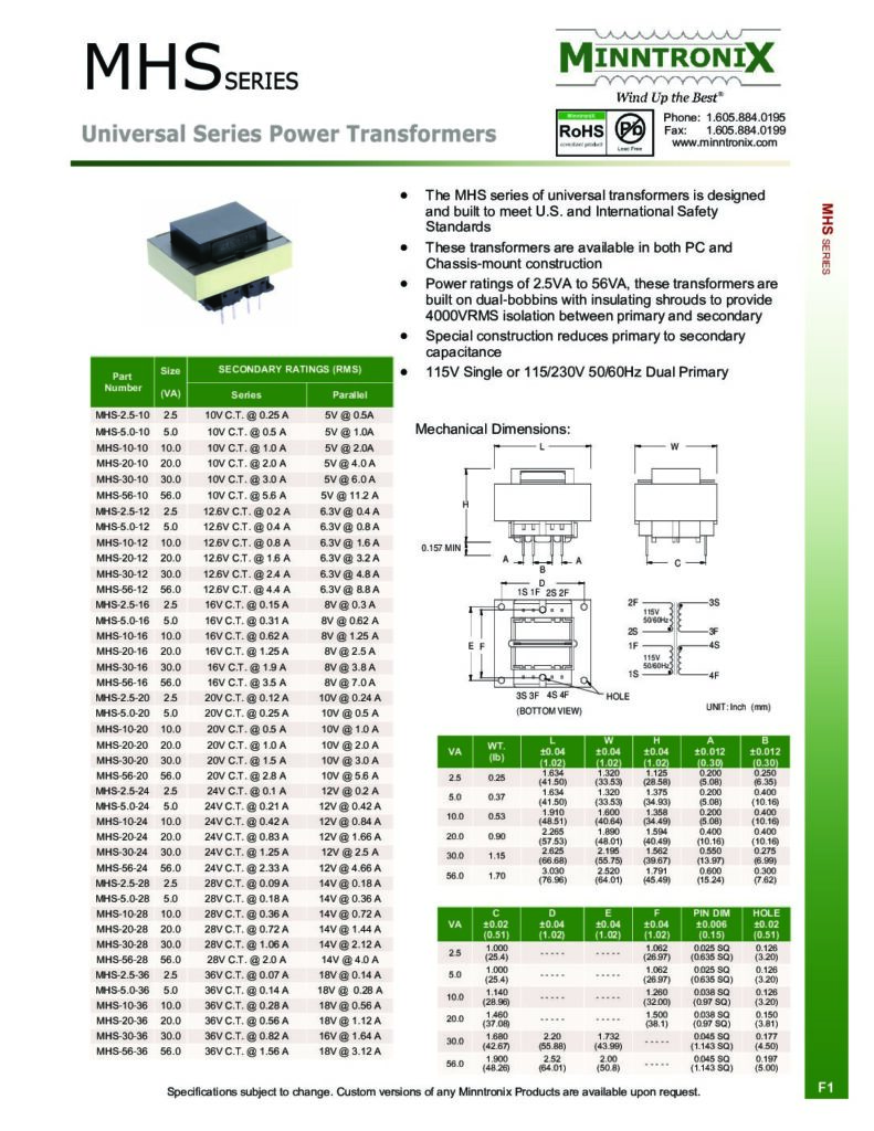 MHS – Minntronix – Transformers, Inductors, Coils