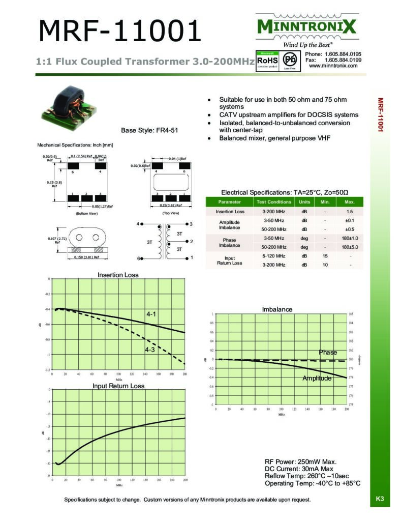 MRF-11001 – Minntronix – Transformers, Inductors, Coils