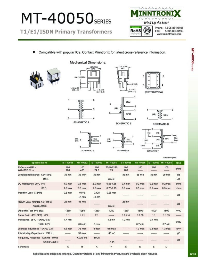 MT-40050 – Minntronix – Transformers, Inductors, Coils