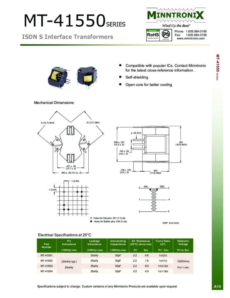 MT-41550 – Minntronix – Transformers, Inductors, Coils