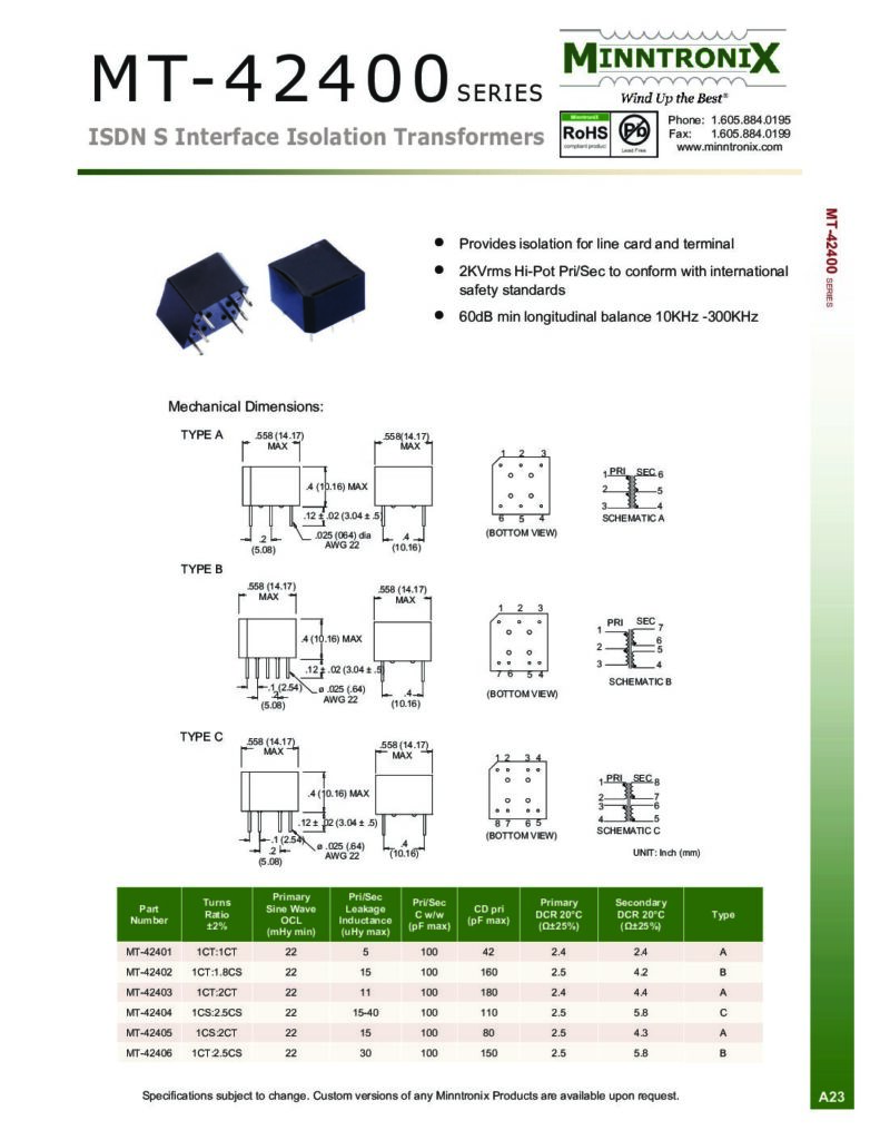 MT-42400 – Minntronix – Transformers, Inductors, Coils