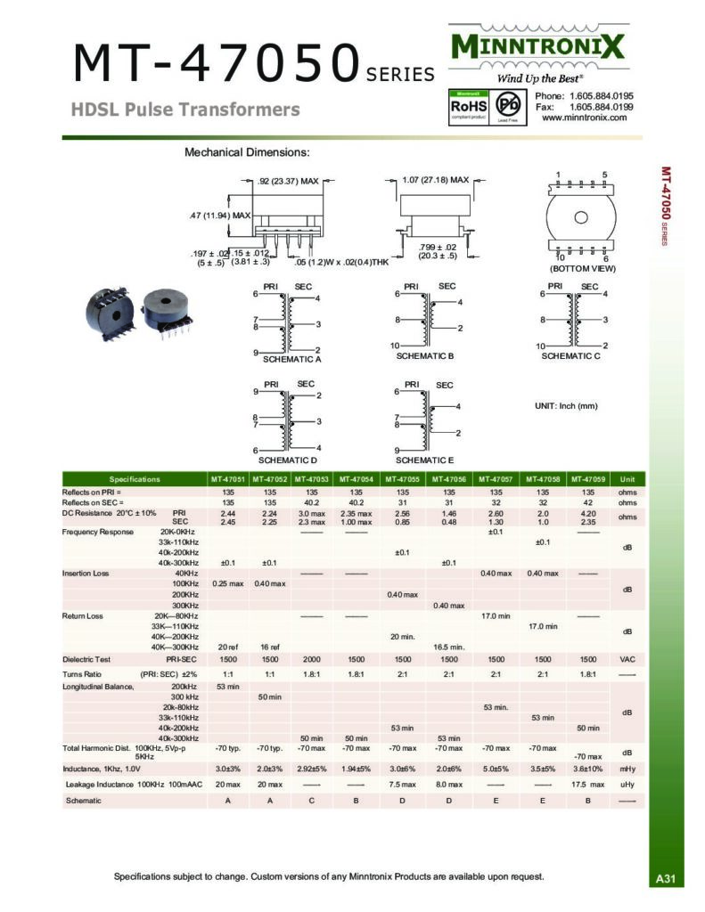 MT-47050 – Minntronix – Transformers, Inductors, Coils