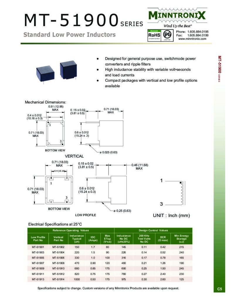 MT-51900 – Minntronix – Transformers, Inductors, Coils