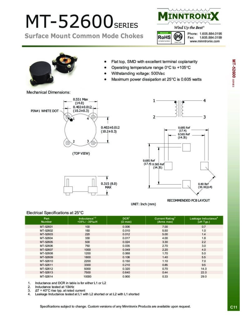 MT-52600 – Minntronix – Transformers, Inductors, Coils