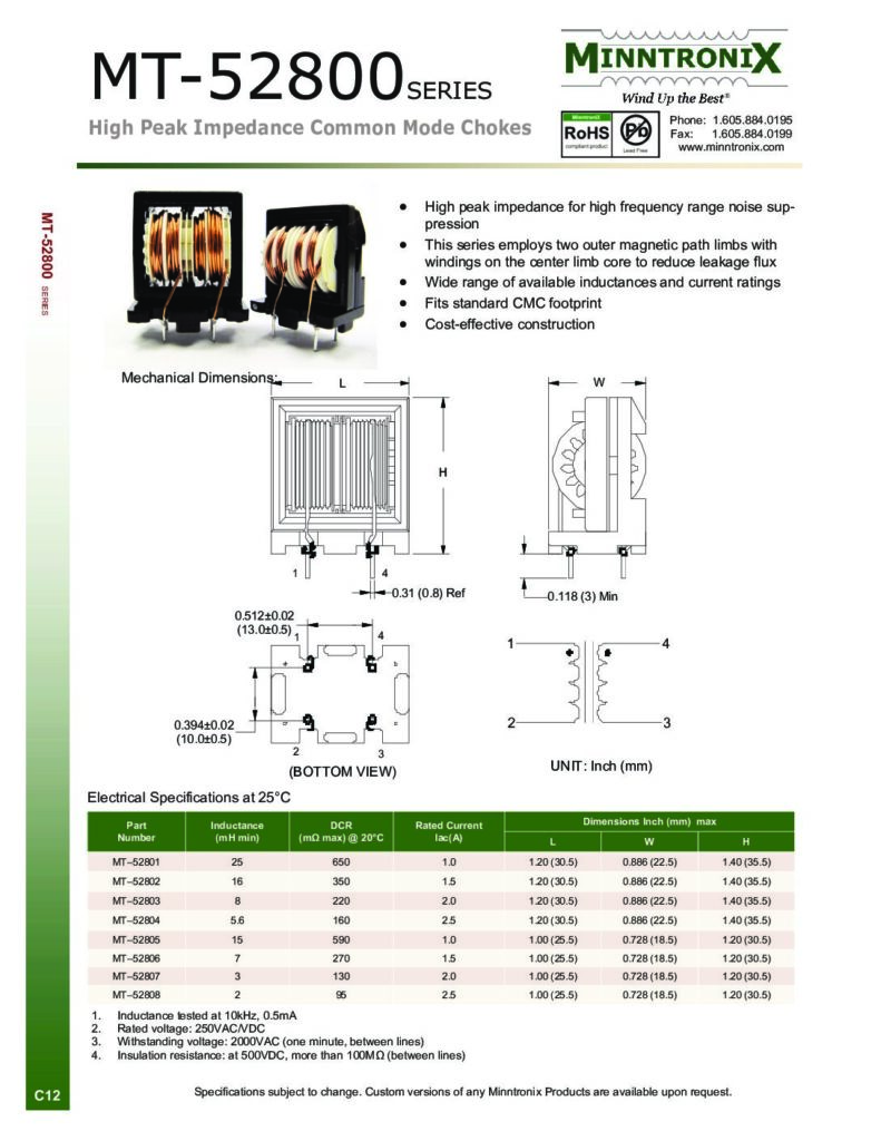 MT-52800 – Minntronix – Transformers, Inductors, Coils