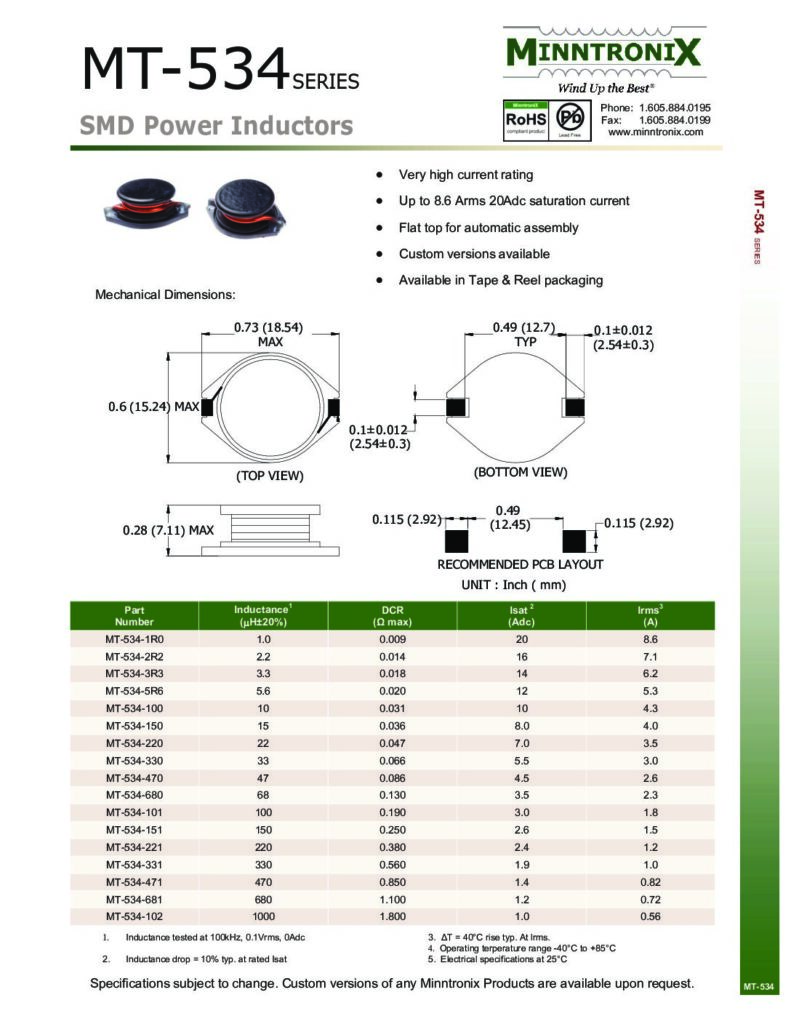 MT-534 – Minntronix – Transformers, Inductors, Coils