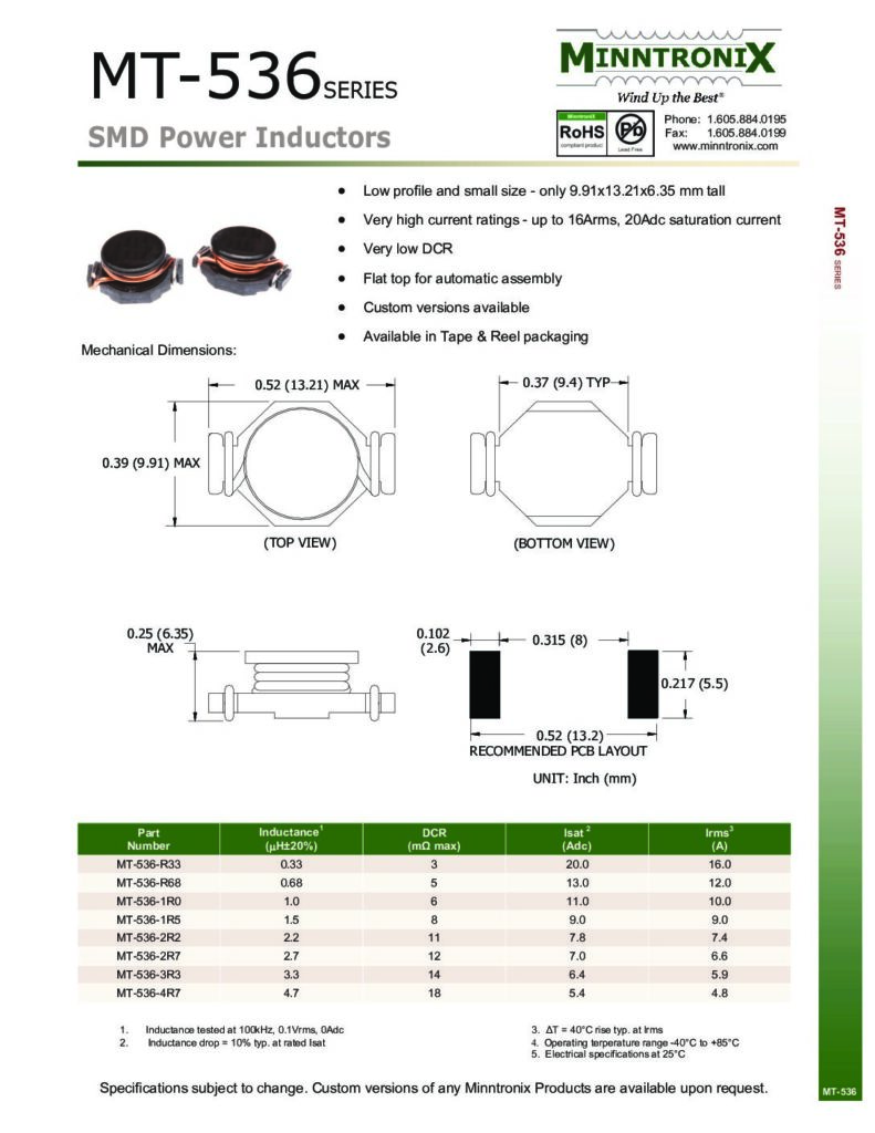 MT-536 – Minntronix – Transformers, Inductors, Coils