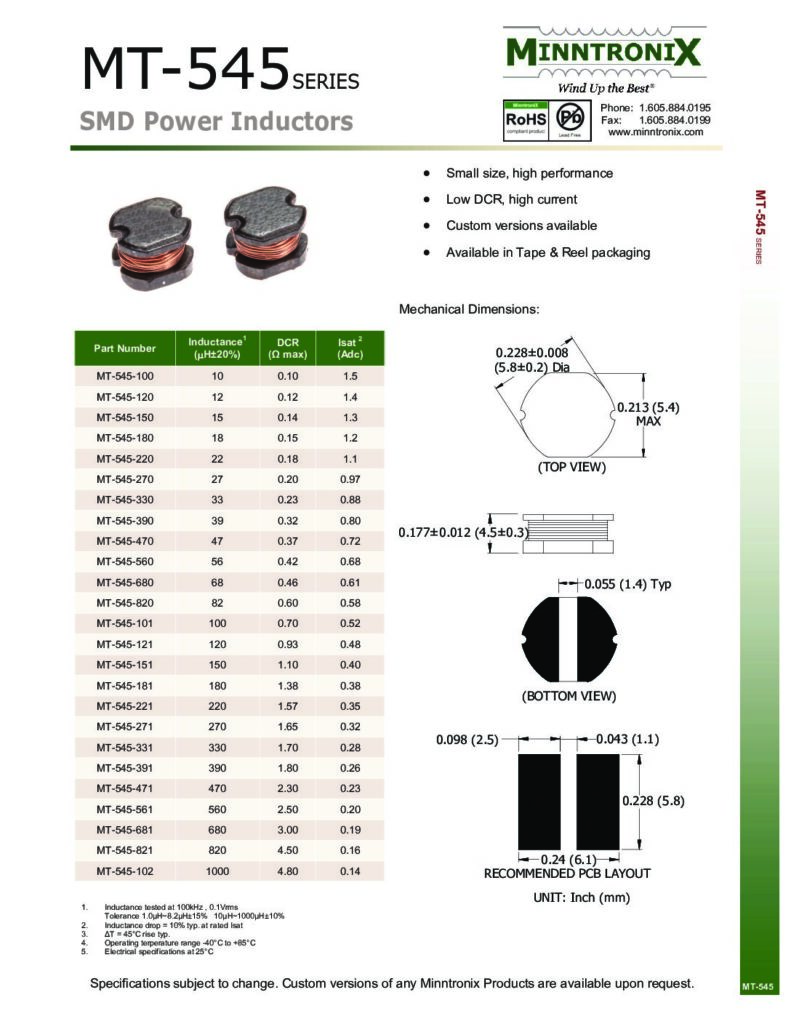 MT-545 – Minntronix – Transformers, Inductors, Coils