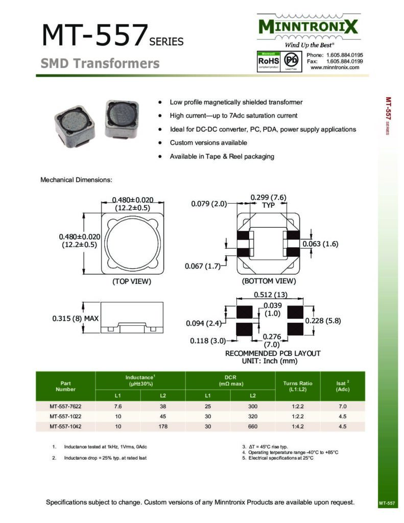 MT-557 – Minntronix – Transformers, Inductors, Coils