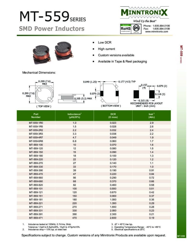 MT-559 – Minntronix – Transformers, Inductors, Coils