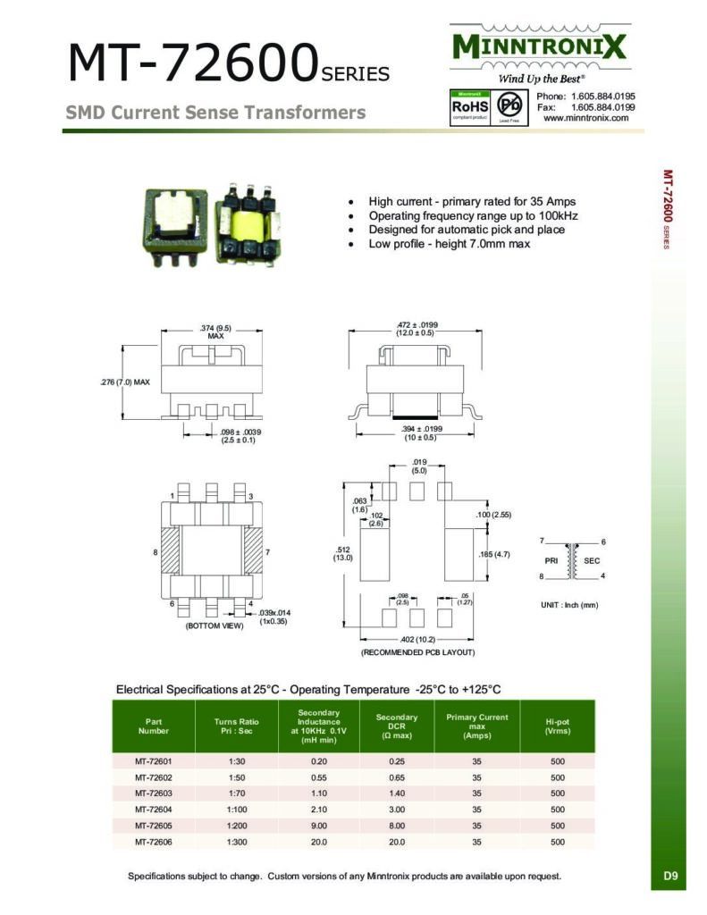 MT-72600 – Minntronix – Transformers, Inductors, Coils
