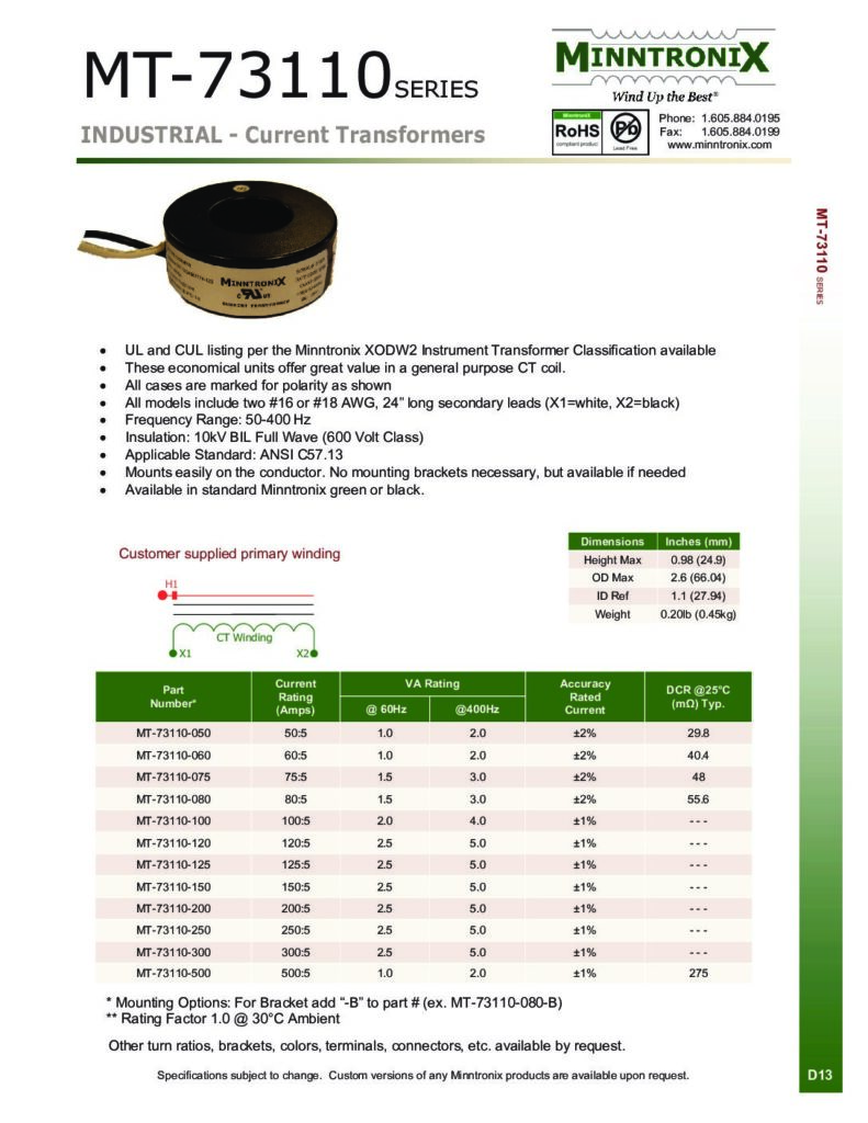 MT-73110 – Minntronix – Transformers, Inductors, Coils