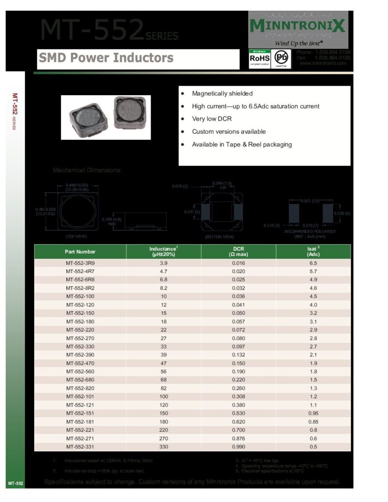MT-552 – Minntronix – Transformers, Inductors, Coils